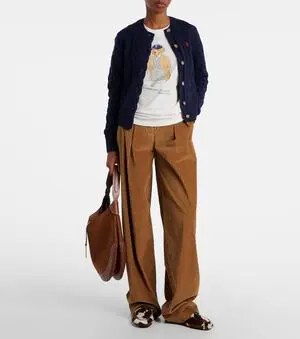 Polo Ralph Lauren Pony Cable-knit Wool And Cashmere Cardigan - Blue