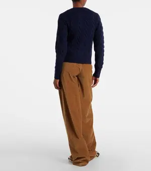 Polo Ralph Lauren Pony Cable-knit Wool And Cashmere Cardigan - Blue
