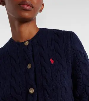 Polo Ralph Lauren Pony Cable-knit Wool And Cashmere Cardigan - Blue