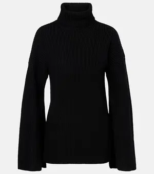 TOTEME Ribbed-Knit Wool Turtleneck Sweater Black