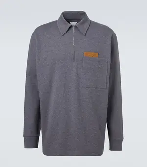 Bottega Veneta Intrecciato Cotton Jersey Polo Sweater - Grey