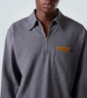 Bottega Veneta Intrecciato Cotton Jersey Polo Sweater - Grey