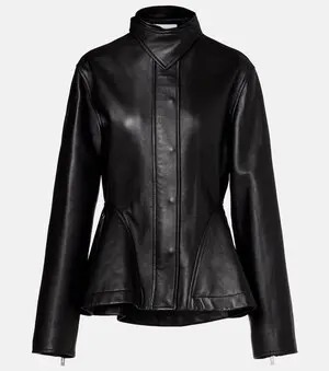 Alaïa Peplum Leather Jacket - Black