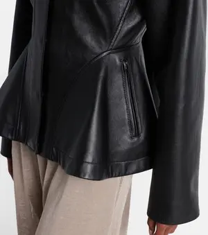 Alaïa Peplum Leather Jacket - Black