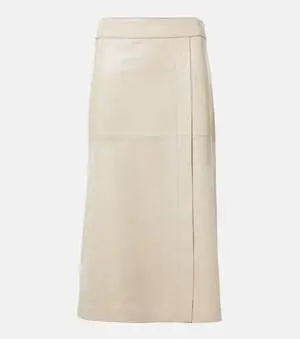 JOSEPH Leather Midi Skirt - Beige
