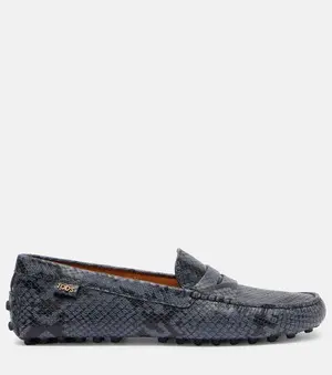TOD'S Gommino Snake-effect Leather Driving Shoes - Blue