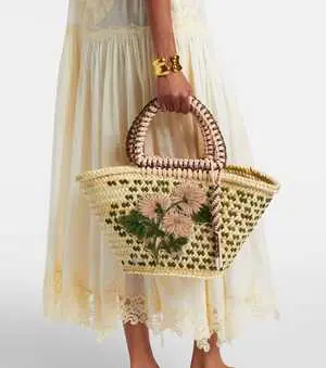 ALEMAIS Alémais Sage Embellished Raffia Tote Bag