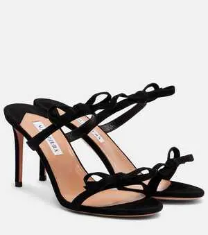 AQUAZZURA Soave 85 Bow-detail Suede Mules - Black