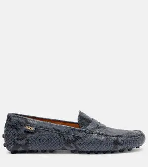 TOD'S Gommino Snake-effect Leather Driving Shoes - Blue
