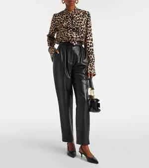 Balmain Leopard-print Ruffled Silk Blouse
