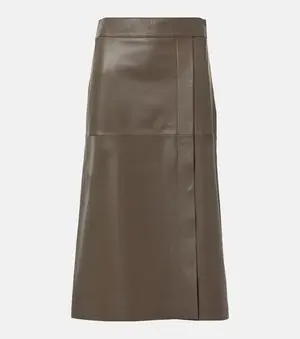 JOSEPH Leather Midi Skirt - Brown