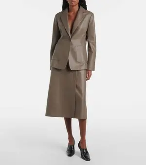 JOSEPH Leather Midi Skirt - Brown