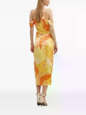 NEVER FULLY DRESSED Printed Cold-shoulder Midi Dress