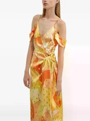 NEVER FULLY DRESSED Printed Cold-shoulder Midi Dress