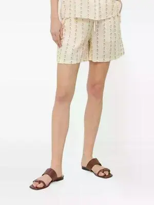 NOTES DU NORD Floral-print Ruffled Shorts - Neutrals