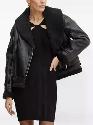 Bardot Fleece-collar Biker Jacket - Black