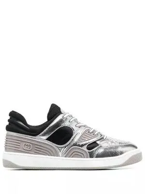 Gucci Basket Metallic-leather Sneakers - Grey