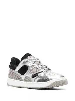 Gucci Basket Metallic-leather Sneakers - Grey
