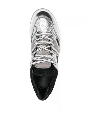 Gucci Basket Metallic-leather Sneakers - Grey