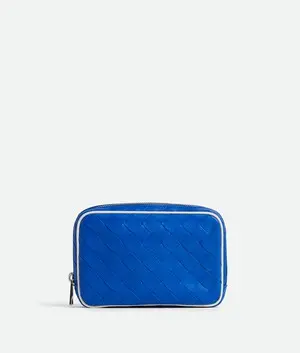 BOTTEGA  VENETA Intrecciato Small Zipped Pouch - Cobalt/white