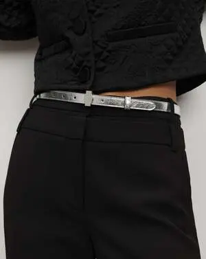 Veronica Beard Dash Leather Belt - Silver