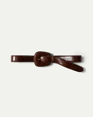 Veronica Beard Elsy Leather-Buckle Belt Chestnut