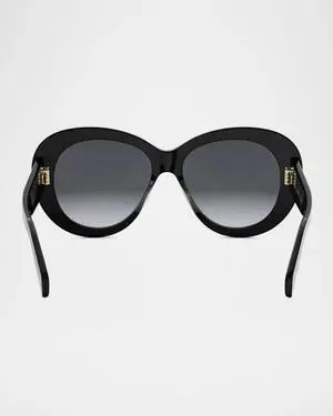 Celine Triomphe Oval Sunglasses - Shiny Black Gradient Smoke
