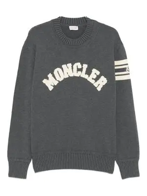 Moncler Cotton Sweater With Logo Embroidery - Grey