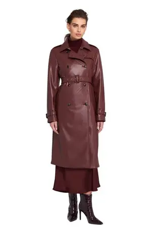 ELLE COLLECTION Faux Leather Trench Coat