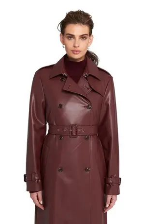 ELLE COLLECTION Faux Leather Trench Coat