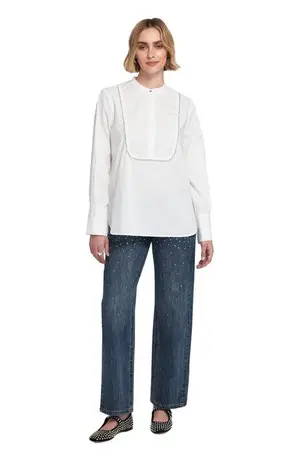 ELLE COLLECTION Beaded Bib Poplin Blouse