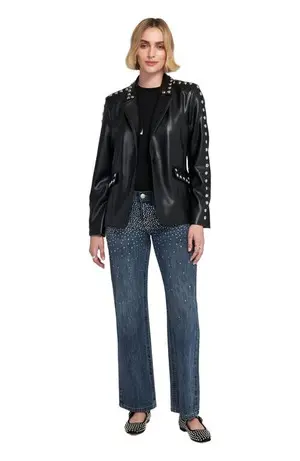 ELLE COLLECTION Studded Faux Leather Blazer