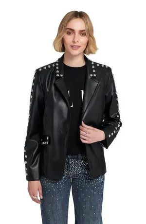 ELLE COLLECTION Studded Faux Leather Blazer