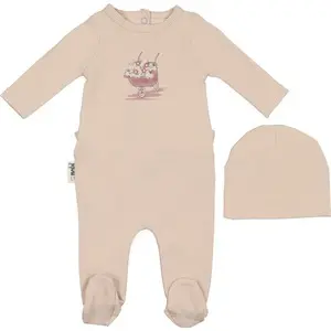 MANIÈRE Whimsy Wheelbarrow Footie And Hat Set - Biscuit