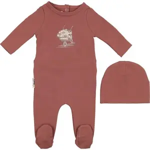MANIÈRE Whimsy Wheelbarrow Footie And Hat Set - Rust