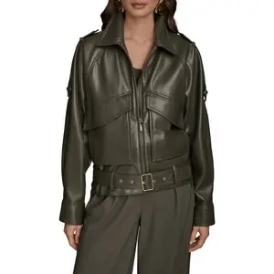 Donna Karan New York Belted Faux Leather Moto Jacket