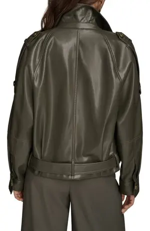 Donna Karan New York Belted Faux Leather Moto Jacket