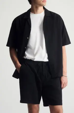 Brooklyn Industries Short Sleeve Cotton & Linen Button-up Shirt - Black