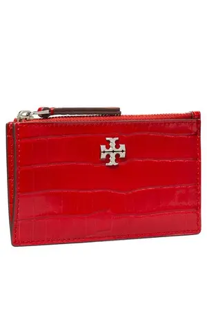 Tory Burch Kira Croc Texture Leather Zip Card Case