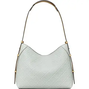 Tory Burch T Monogram Pebble Leather Messenger Bag - Light Titanium