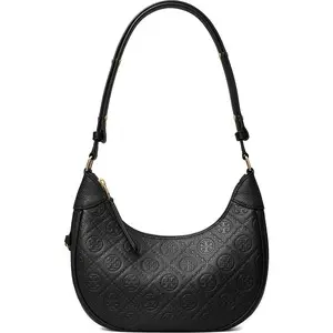 Tory Burch T Monogram Pebble Leather Crescent Shoulder Bag - Black