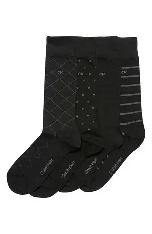 Calvin Klein Assorted Cotton Blend Crew Socks Pack Of 4 - Black