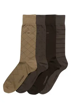 Calvin Klein Assorted Cotton Blend Crew Socks Pack Of 4 - Taupe Assorted