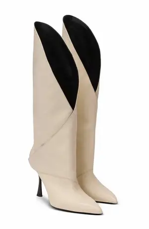 Balmain Twist Heeled Leather Boots - Beige