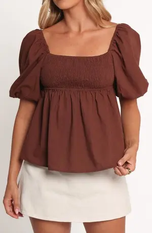 PETAL & PUP Jemima Puff Sleeve Smocked Babydoll Top