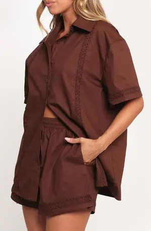 PETAL & PUP Eyelet Trim Cotton Button-up Shirt