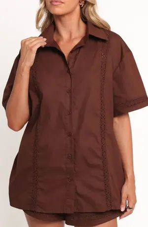 PETAL & PUP Eyelet Trim Cotton Button-up Shirt