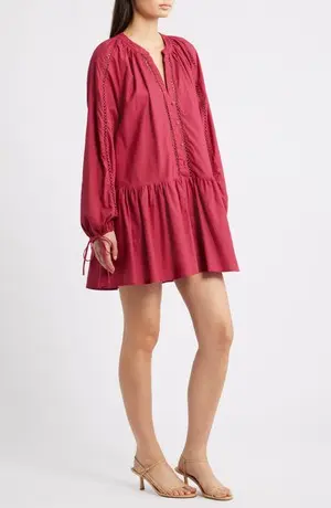 PETAL & PUP Hart Long Sleeve Mini Dress - Wine