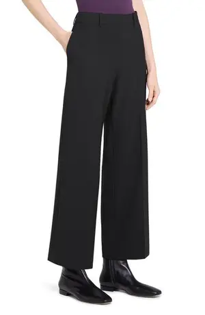 Theory Stretch Wool Wide-leg Pants - Black - 001