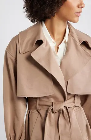 OPEN EDIT Exaggerated Crop Trench Coat - Tan Portabella